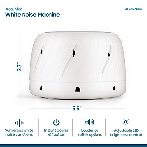 AccuMed White Noise Machine with Real Fan, Adjustable Volume, Non-Looping Sound Machine for Sleeping, Adults and Baby, Night Light, Privacy for Office, Sleep, Relaxation, Travel Portable (AC-WN106)