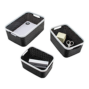 Advantus 39220 Open Lid Storage Bin, Black/White, 3/Pack