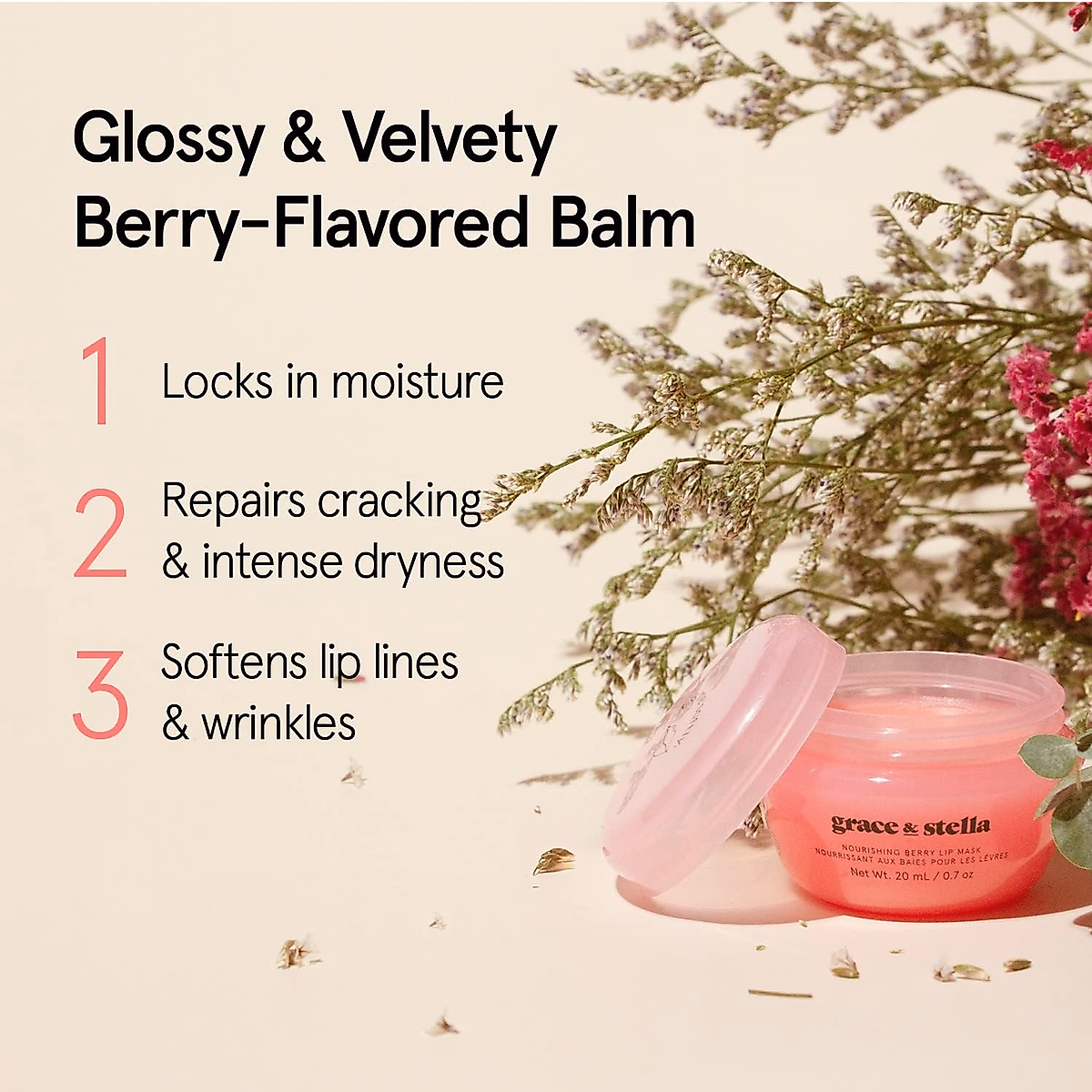 Grace & Stella Award Winning Lip Plumper Nourishing Berry Lip Mask - Lip Moisturizer For Very Dry Lips - Overnight Lip Mask & Lip Treatment & Lip Sleeping Mask - Vegan Lip Care Products