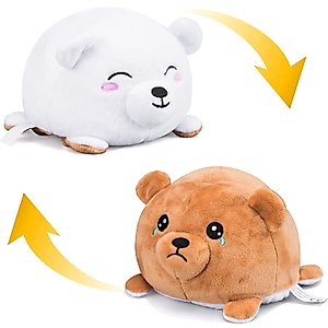 Double-Sided Flip Plush Toy,Reversible Stuffed Animal Mood Plush Flip Show Your Mood at All Times (Bear)