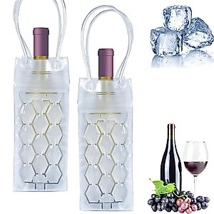 2 Pcs Wine Chiller，Ice Wine Bag, Gel Wine Bottle Chill Cooler Ice Bag,Wine Cooler Refrigerator & Beverage Transport, Clear Freezer Bag，Wine Bottle Chiller Cooler for Red White Champagne or Sparkling