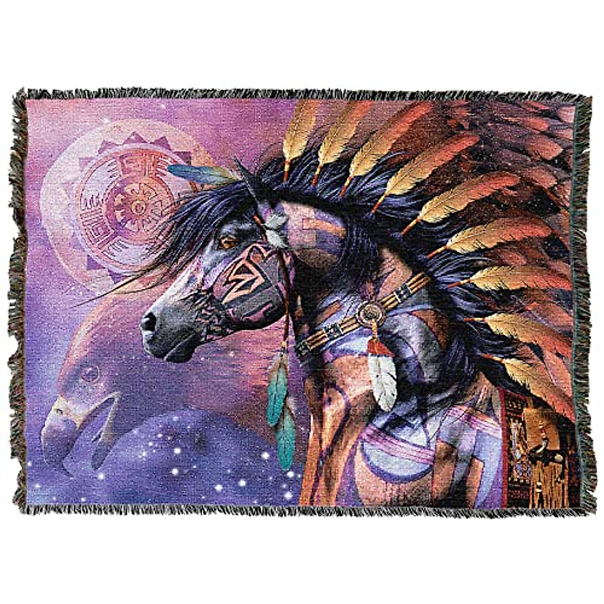 Pure Country Weavers Shaman Blanket by Laurie Prindle - Native American - Horse Lover Gift Tapestry Throw Woven from Cotton - Made in The USA (72x54)