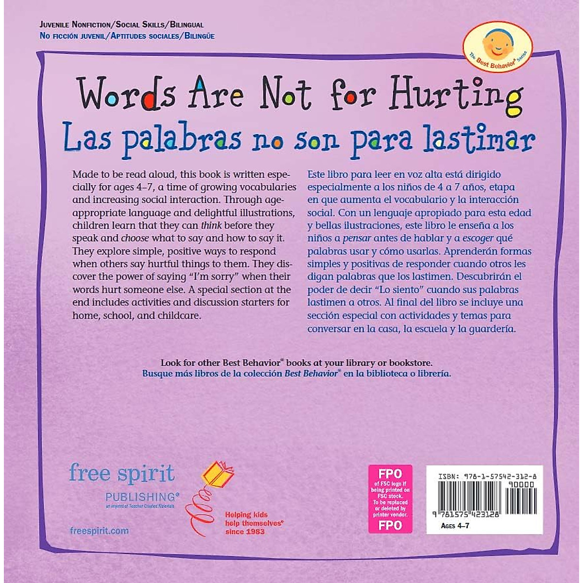 Words Are Not for Hurting / Las palabras no son para lastimar (Best Behavior®) (Spanish and English Edition)