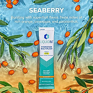 Liquid I.V. Hydration Multiplier - Seaberry - Hydration Powder Packets | Electrolyte Drink Mix | Easy Open Single-Serving Stick | Non-GMO | 16 Sticks