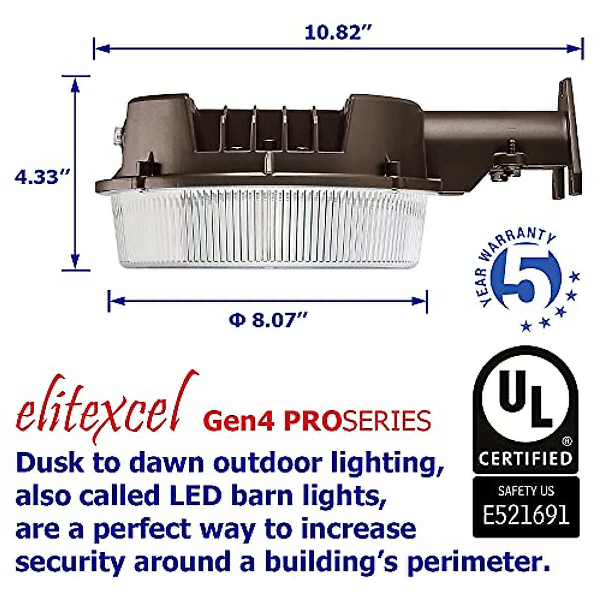 Elitexcel Dusk to Dawn Outdoor Lighting, 43W LED Barn Lights Outdoor, 5000LM 400W Replace Yard Lights, 5000K Daylight Security Area Street Light, 120V Waterproof Garage Parking Lot Flood Light