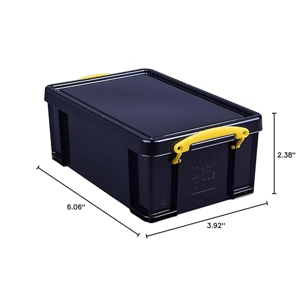 Really Useful Box Plastic Storage Box 9 Litre Solid Black with Yellow Handles