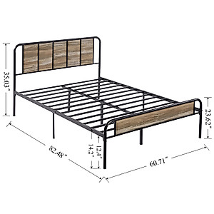 VECELO Queen Size Metal Platform Bed Frame with Wooden Headboard,Sturdy Steel Slats Support/Matress Foudation/No Box Spring Needed(Grey Slate)