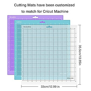 REALIKE 12x12 Cutting Mat for Cricut Maker 3/Maker/Explore 3/Air 2/Air/One(3 Mats), Gridded Adhesive Non-Slip Cut Mat for Crafts, Quilting, Sewing and All Arts (Variety)