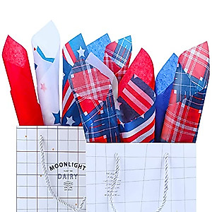 Kavoc 100 Sheet Red Blue White Tissue Wrapping Paper,Chrismas Tissue Paper Stars Stripe Pattern Tissue Paper Holiday Art Tissue for Gift Packing,13.8 x 19.7