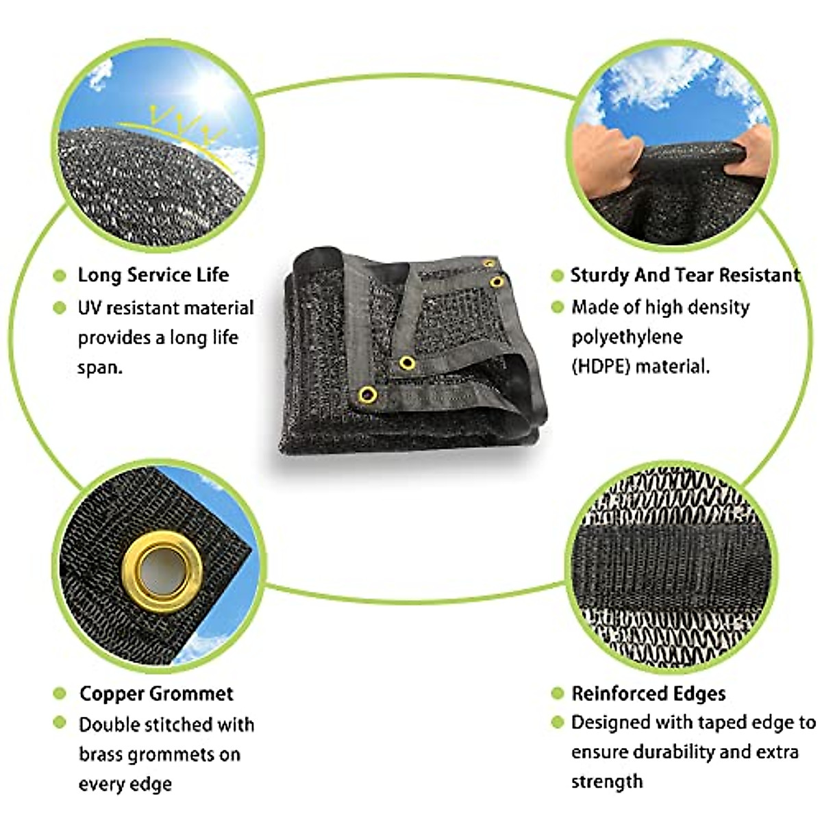 POYEE 40% 14ftx20ft Black Shade Cloth Taped Edge with Brass Grommets Garden Sun Shade UV Resistant Sunblock Shade Net for Outdoor Plants Vegetables Greenhouse