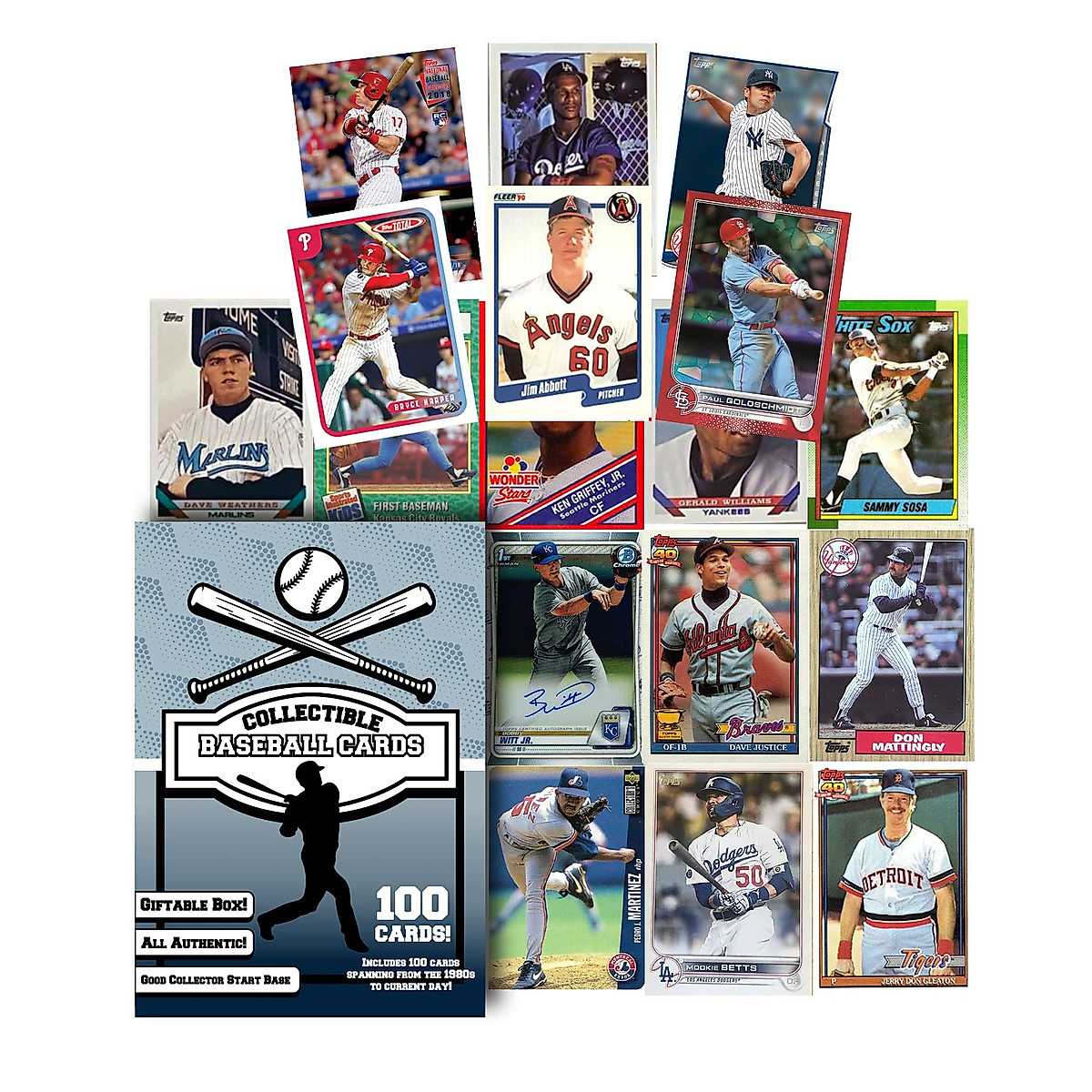 Assorted Set of 100 Baseball Trading Cards - All New Condition Cards - Perfect Starter Set for Kids, Adults, & Collectors - Potential Superstar and Hall of Fame Cards Available - Retail Packaging