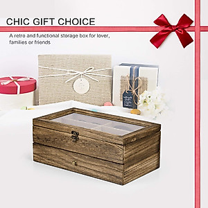 SRIWATANA Sunglasses Case Organizer for Women Men, Father's Day Gift, 12 Slot Wood Eyeglass Eyewear Display Box with Glass Top, Carbonized Black