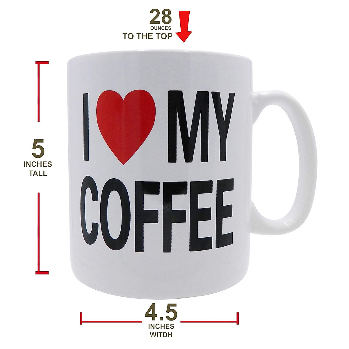 Mug BIG Coffee Mug oversize 28 ounces Mega Size Cup, Extra Large for Big drinks, Office desk decor novelty Gift Coffee Lovers XL Coffee Mug (I LOVE MY COFFEE)