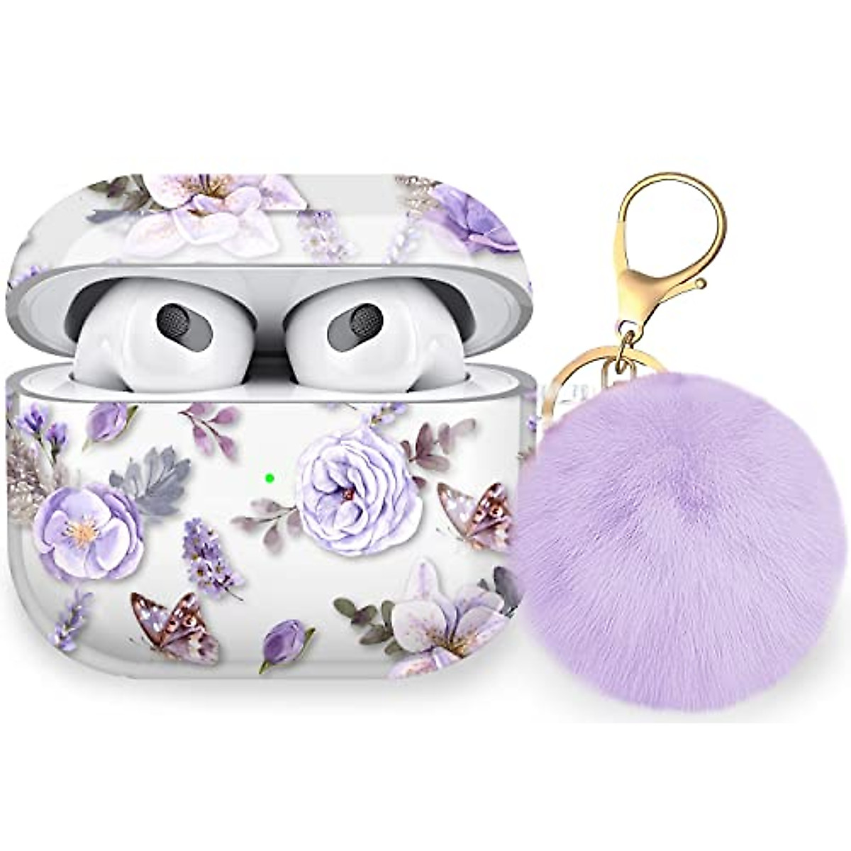 Maxjoy Compatible AirPods 3rd Generation Case, Flower Clear Cute Case for Women Girls Soft Protective Air Pod 3 Gen Cover with Keychain Compatible with Apple Airpods 3rd Charging Case 2021, Purple
