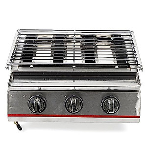 BBQ Portable Tabletop Gas Grill,3 Head Burner Stainless Steel Grill Outdoor,Smoke Free Stove Adjustable height LPG BBQ Grill Cooker,Indoor Best for Backyard Buffet Gourmet Kit