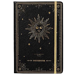 Ruled Notebook/Journal – Premium Thick Paper Faux Leather Classic Writing Notebook with Pocket + Page Dividers Gifts, Banded, Large, 144 Pages, Hard Cover, Lined (5.8 x 8.4) - Black