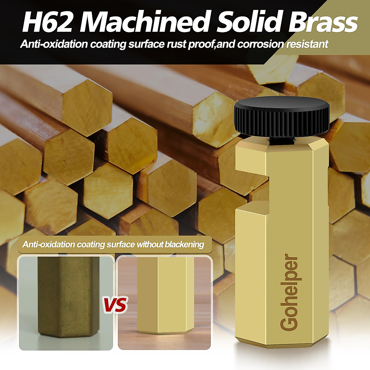 Brass Framing Square Stops, Stair Gauge set for Framing Square, Tall Heavy Duty Brass, Lengthen Hexagonal Brass body, Enlarge Knob for Carpentry Squares Stair and Rafter, Circular Saw