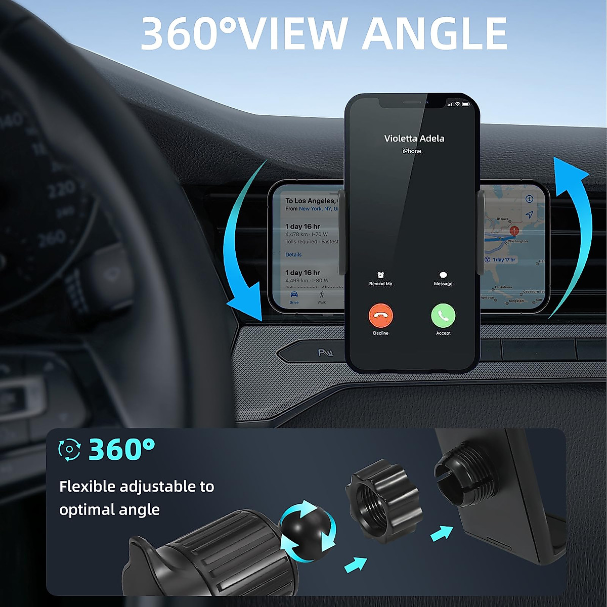 Gnmano Car Phone Holder, Car Vent Phone Mount [Upgraded Hook] Hands-Free, Phone Holder Car [Thick Case & Heavy Phone Friendly] Phone Mount for Car, Fit for iPhone Android Samsung