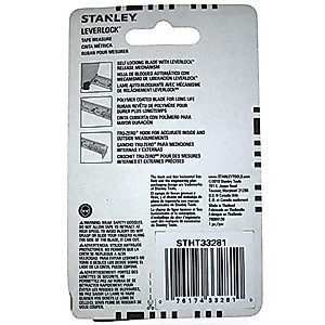 Stanley 33-281 Leverlock Fractional Tape Rule with Magnetic Tip, 1-Inch X 25-Feet