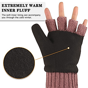 OMECHY Winter Wool Knitted Fingerless Gloves Thermal Insulation Warm Convertible Mittens Flap Cover for Men Women