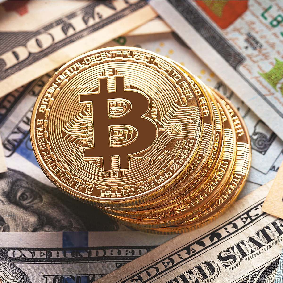 Naturiway 5Pcs Bitcoin Coin, Bitcoin Commemorative Coin 24K Gold Plated, 3mm BTC Cryptocurrency, Collectible Coin with Protective Case, Blockchain Cryptocurrency, Home and Office Decoration