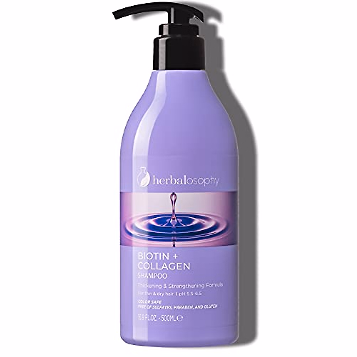 Herbalosophy 16.9 Fl Oz Biotin & Collagen Shampoo, Hair Growth Thickening Shampoo, Repair Dry, Damaged Thinning Hair, Infused with Vitamin B7 & Argan Oil, Free of Sulfate, Parabens and Gluten