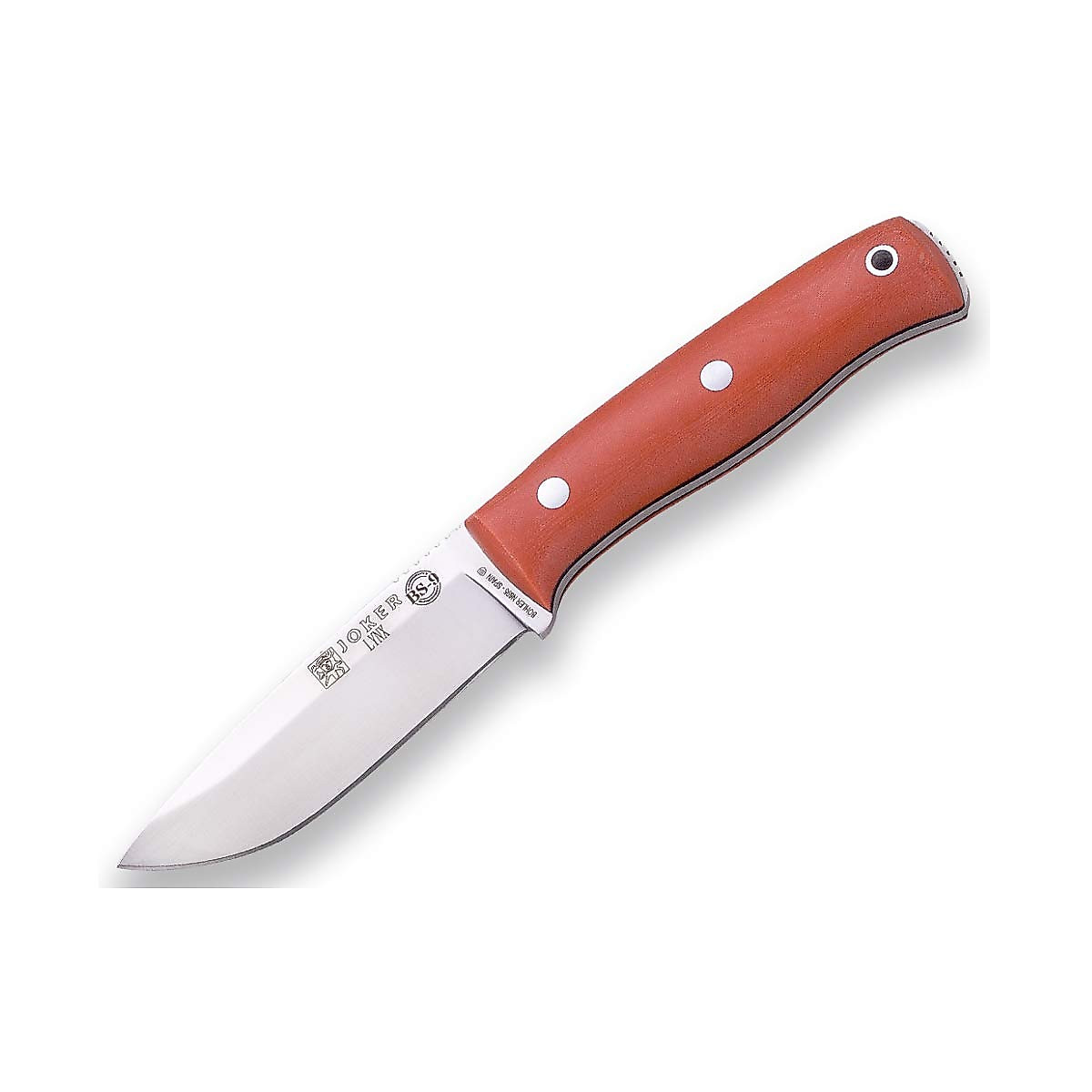 Joker Survival Knife Lynx CN111-F, Handle Canvas Micarta Orange, Blade 4.13 inches Böhler N695, with Kydex Sheath and Fire Starter, Tool for Fishing, Hunting, Camping and Hiking