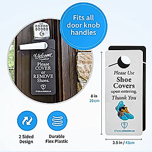 PedaShield Shoe Covers box | Collapsible Shoe Basket Bin Bootie Box | Reversible Door Hanger Signs | Realtors Open House 10" Foldable Storage holds 100 Disposable (2 Red Box + 2 Door Hang, 4)