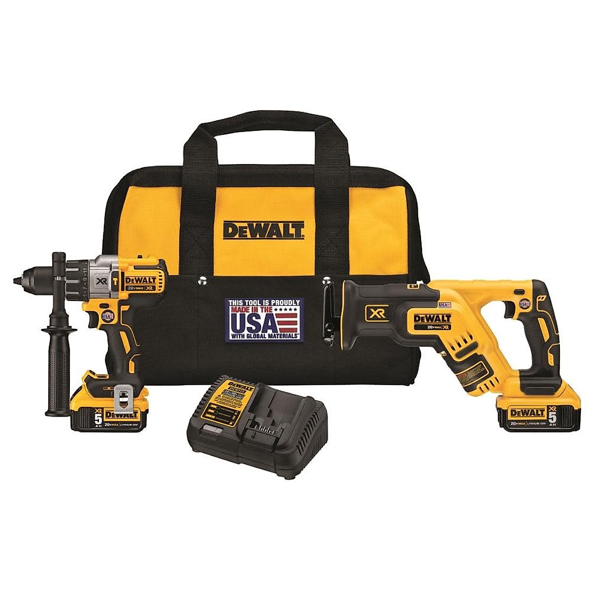 DEWALT DCK294P2 20V Max XR Lithium Ion Hammerdrill & Reciprocating Saw Combo Kit, 50Ah Pack