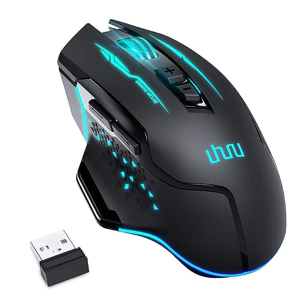 UHURU Wireless Gaming Mouse, Wired and Wireless Dual Modes Rechargeable RGB Gaming Mouse with 7 Programmable Buttons, Ergonomic and 5 Adjustable DPI Levels up to 10000 DPI for PC Laptop Gamer （WM-07）