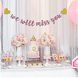 URYYRIT Rose Gold Glitter We Will Miss You Banner Retirement Party Decorations Sign Going Away Party Decor Farewell Party Decorations, Rosered