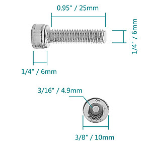 PHITUODA 25pcs M6-1.0 x 25mm Socket Head Cap Screws Bolts, 304 Stainless Steel Machine Thread Bolt, Full Thread Bright Finish Screw