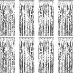 Sumind 8 Pack Foil Curtains Fringe Curtains Tinsel Backdrop Metallic Curtains for Birthday Wedding Party Photo Booth Decorations (Silver)