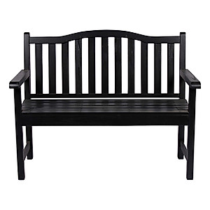 Shine Company Belfort Outdoor Solid Wood Patio Garden Bench, Ergonomic Seat, 22" D x 44.75" W x 36" H, Black