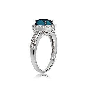 Ice Gems Sterling Silver London Blue and White Topaz Oval Halo Ring, Size 7
