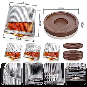 GPYG Whiskey Glasses-Premium 10 OZ Scotch Glasses Set of 4 with Wood Coasters, Spinning Old Fashioned Whiskey Glasses For Scotch, Bourbon, Liquor, Vodka, Cocktail, Rum