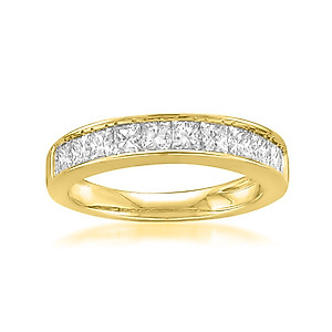 Beyond Brilliance 1.00 Carat Diamond, 14K Yellow Gold Channel Set Princess Cut Diamond 11 Stone Ring Bridal Wedding Band (J-K, SI1-SI2) Fine Jewelry for Women | Gift Box Included Size-10