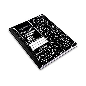 Amazon Basics Wide Ruled Composition Notebook, 100 Sheets, Marble Black, 4-Pack