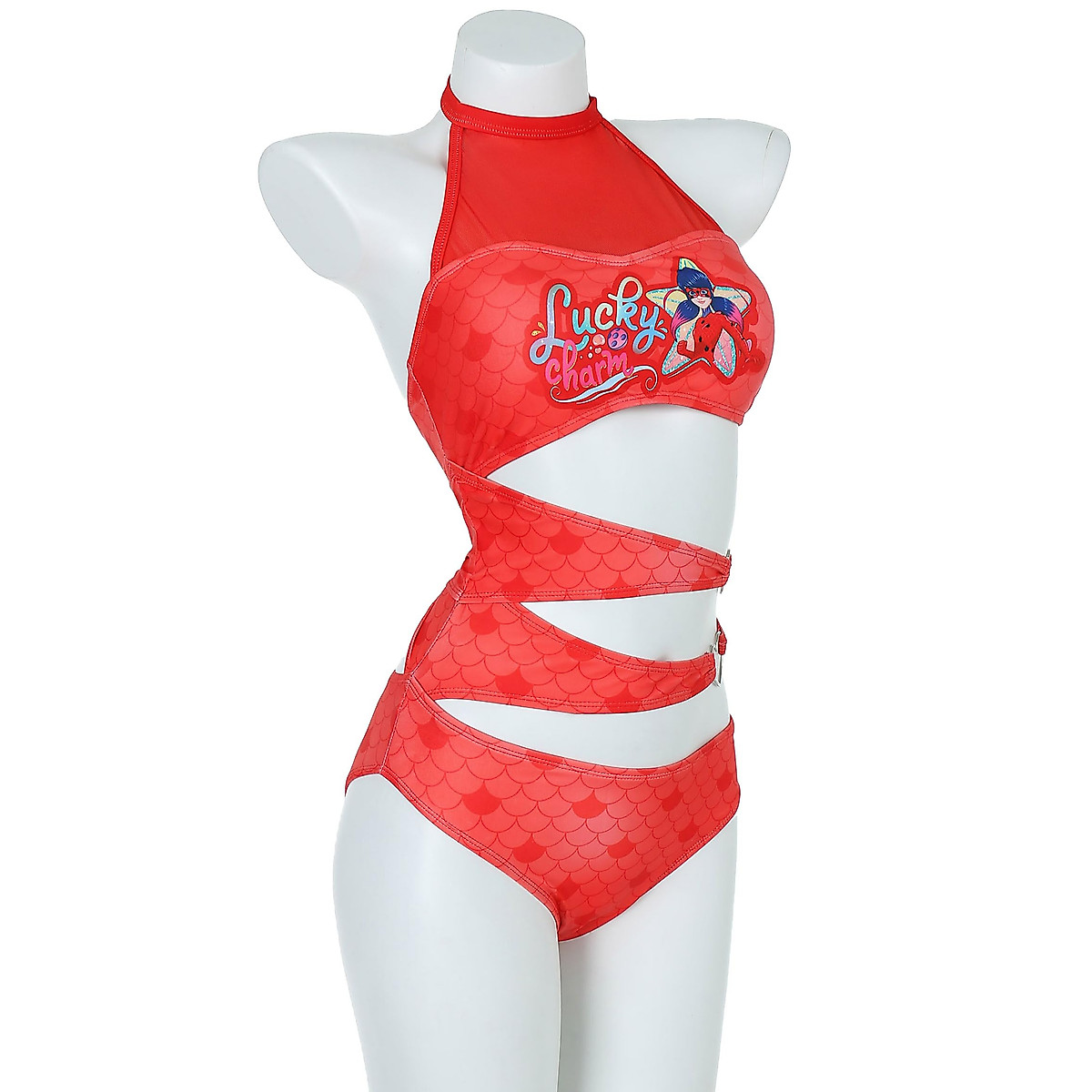 Miraculous Women's Ladybug Beach High Neck One Piece Swimsuit Bathing Suit (as1, Alpha, l, Regular, Regular, Red)