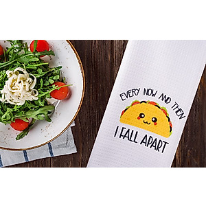 Joyriza Every Now and Then I Fall Apart - Funny Kitchen Towels Gifts, Gag Taco Lover Gift, Housewarming Present for Taco Lovers Friends Mom Grandma, Decorative Joke Waffle Weave Dish Towel