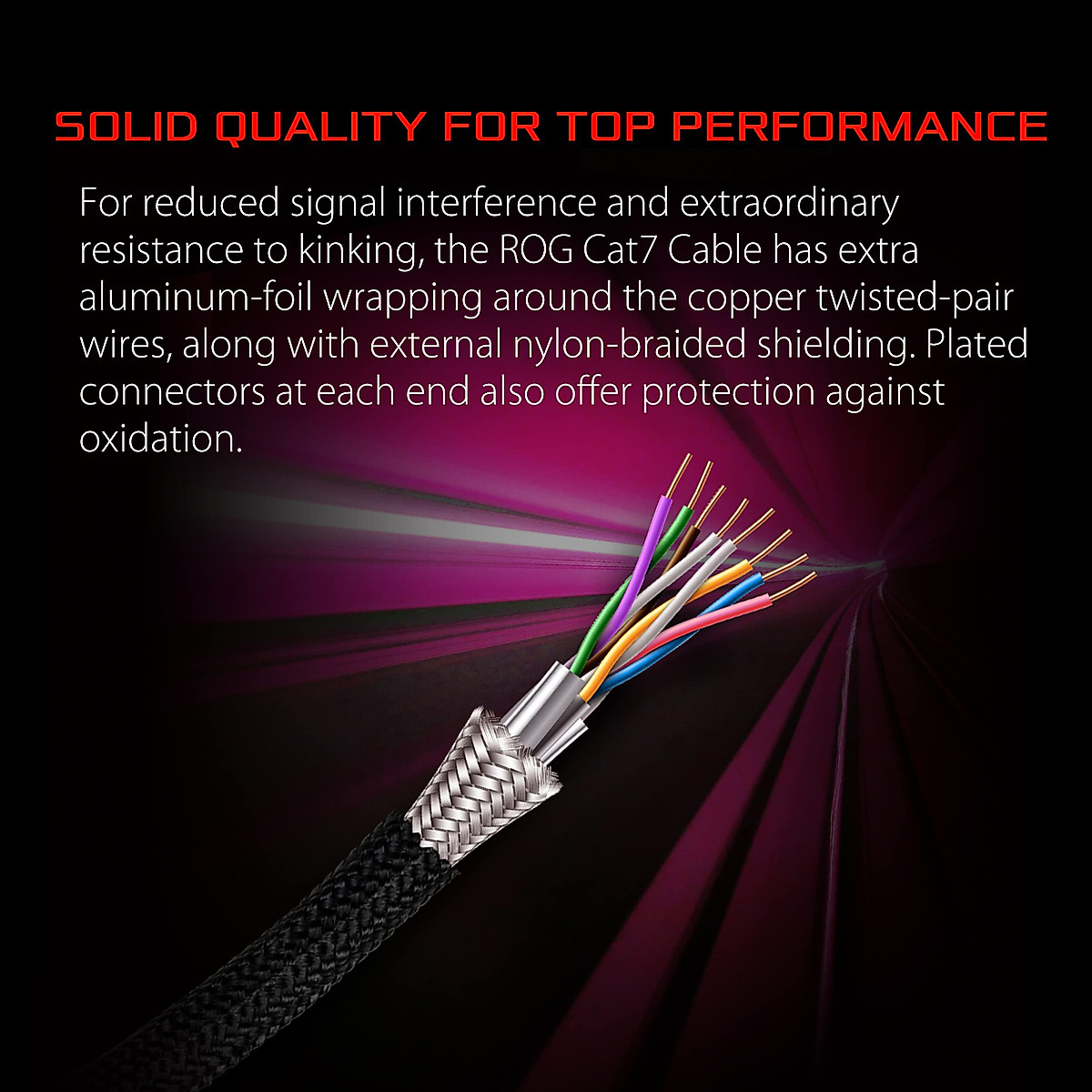 ASUS ROG Cat7 Ethernet Cable – 5 ft Shielded Gaming LAN network cable high speed network up to 600MHz & 10GB Transfer Rates, Nylon Braided, Gold Plated