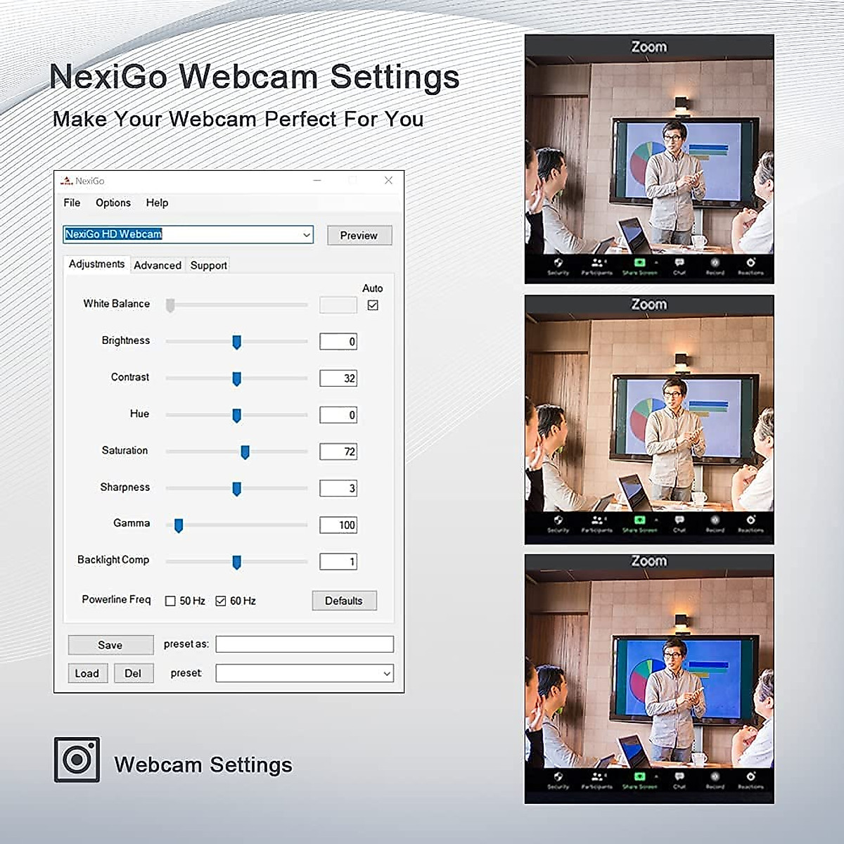NexiGo N980P 1080P 60FPS Webcam with Microphone and Software Control, USB Computer Camera, Built-in Dual Noise Reduction Mics, 120° Wide-Angle for Zoom/Skype/FaceTime/Teams, PC Mac Laptop Desktop