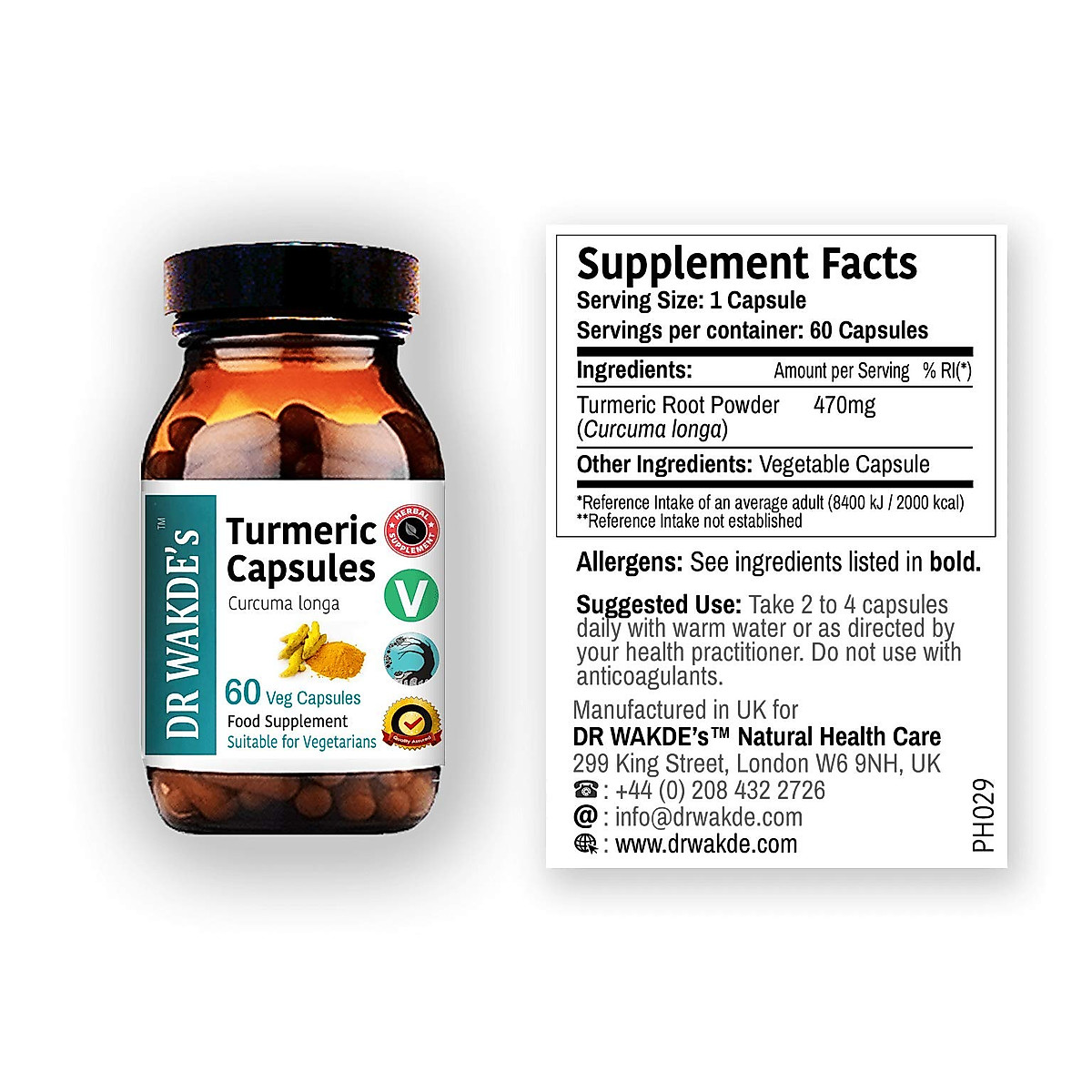 DR WAKDE'S Turmeric Capsules (Curcuma Longa, 60 Veg Caps, Plant-Based Supplement, Ayurvedic Herb, All Natural, Vegan)