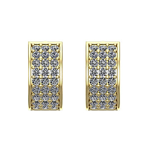 1 Carat 14K Yellow Gold 3 Rows Pave Set Cuff Huggie Diamond Earrings Premium Collection (H-I Color)