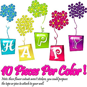 50 Pieces Retro Flower Cutouts Retro 60s Party Prop Paper Flower Cutout for Party Decorations