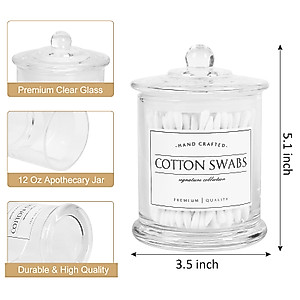 Volisnova 2 Pack Farmhouse Apothecary Jars with Lids - Glass Qtip Dispensers and Cotton Ball Holders for Bathroom Vanity Storage and Organization with 8 Pcs Wterproof Labels (Clear Glass)