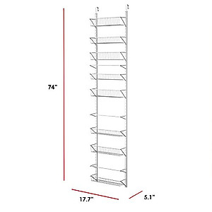 8 tier, Over the Door Organizer - Hanging Wall Rack for Closet, Bathroom, or Kitchen Organization and Storage - Metal Pantry Shelves by Home-Complete (White)