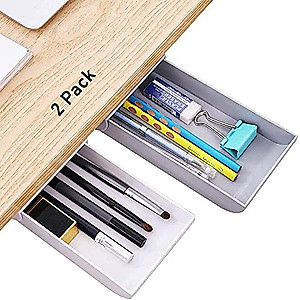 Under Desk Drawer Organizer, Hidden Self-Adhesive Under Table Drawer, Punch-Free Under Table Desk Drawer Organizer Holder Storage Box, Pull-Out Desk Pen Pencil Tray Drawer