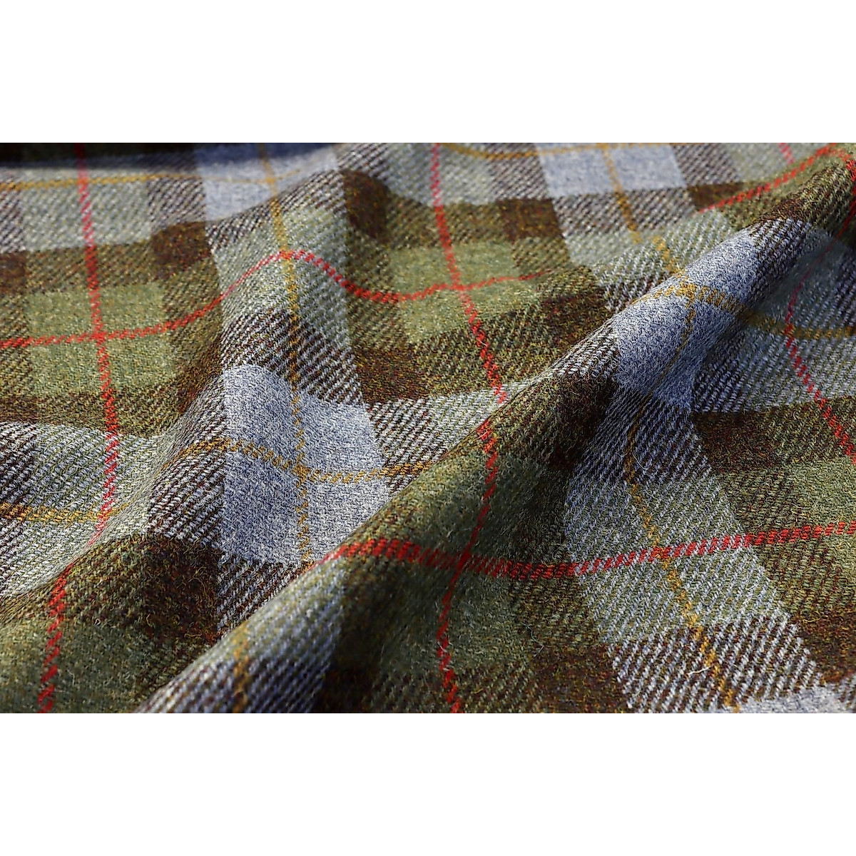Traditional Harris Tweed MacLeod Tartan Pure Wool Woven Fabric with Authenticity Labels (Blue and Green, 100 x 75cm)
