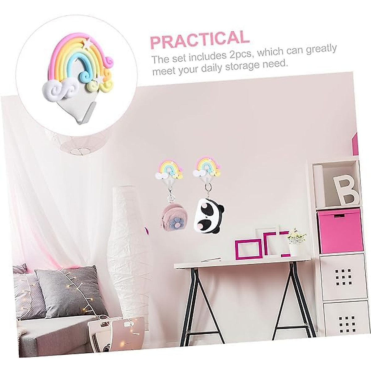 18Pcs Rainbow Wall Hook Cute Clouds Star Rainbow Key Hat Towel Hooks Adhesive Drill Free Wall Hangers Wall- Mounted Hanger Wall Clothes Hooks for Home Office Kids Room